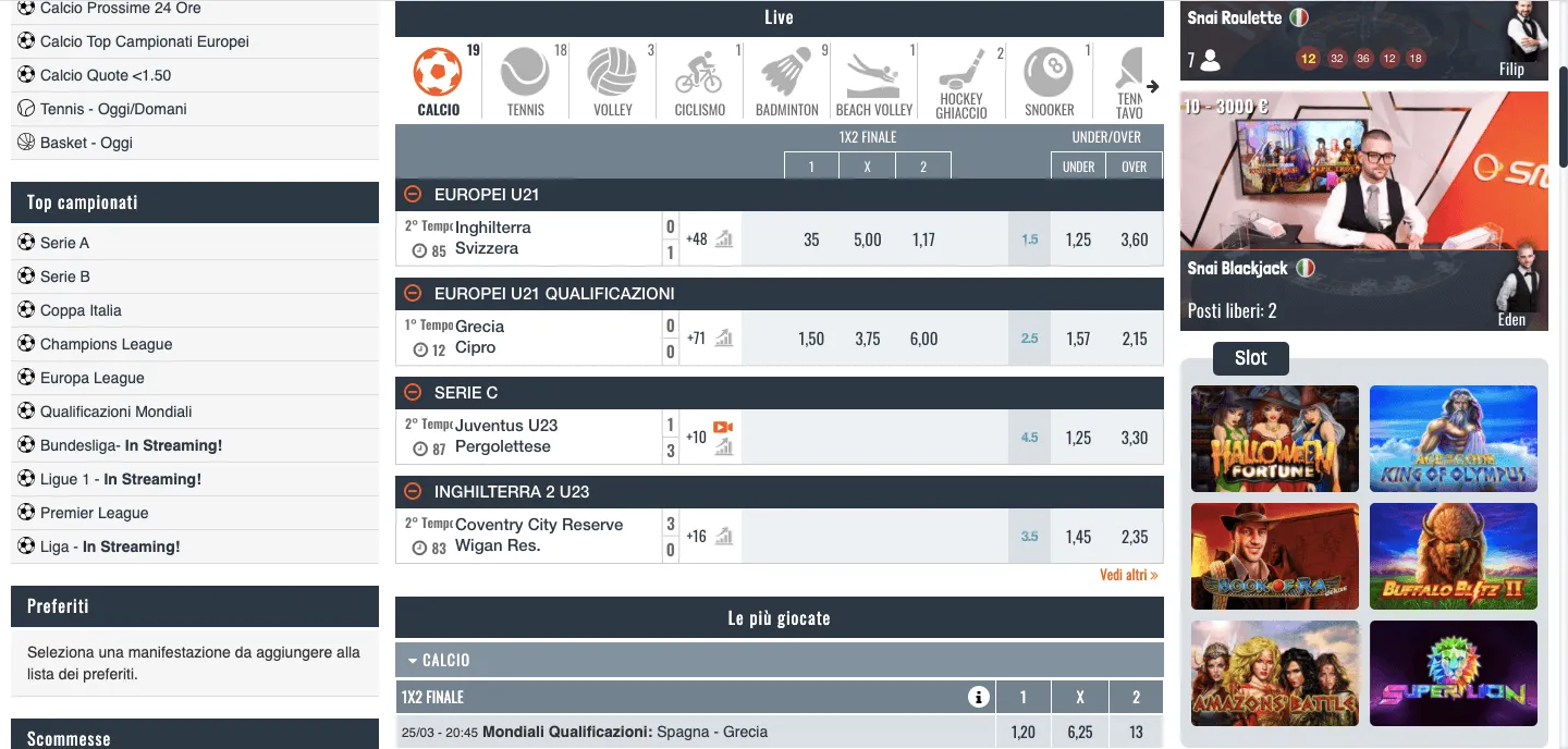 Snai » Miglior Bookmakers in Italia → Recensioni, Bonus e Quote