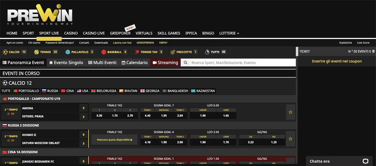 Prewin » Miglior Bookmakers in Italia → Recensioni, Bonus e Quote